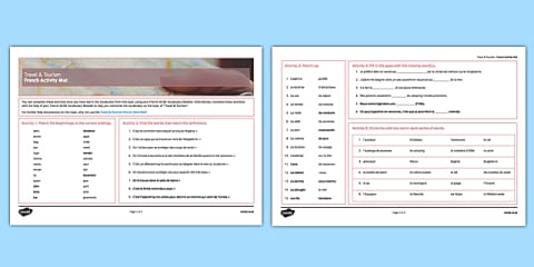 Travel and Tourism: GCSE French Activity Mat