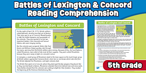 Fifth Grade Boston Massacre Reading Comprehension Worksheet