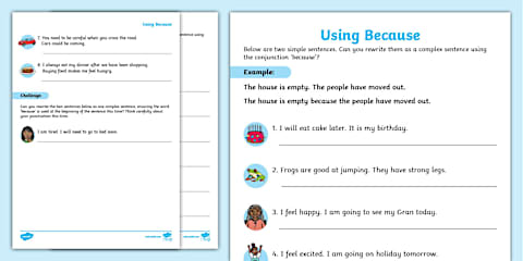 Sentence Starters With Because Complete The Sentence Activity