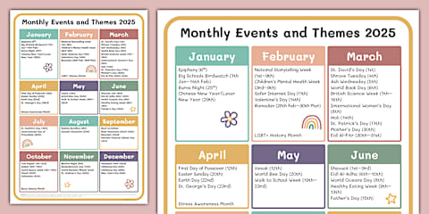 Monthly Events Calendar Early Learning and Childcare 2025