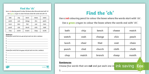 'ch' Digraph Picture Word Match Cards