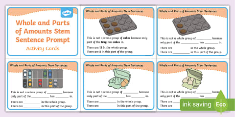 Whole and Parts of Objects Stem Sentence Prompt Activity Cards