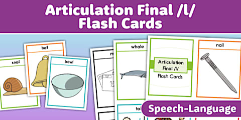 Articulation Final /l/ Phrases and Sentences Flash Cards for SLP