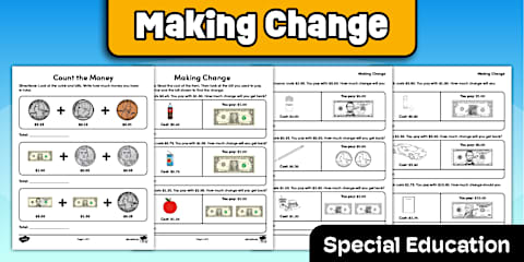 Money Identification (Bills) Worksheets for Special Education
