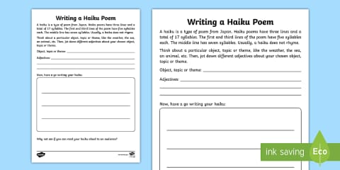 Cinquain Poem Writing Template