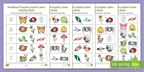 Bees Uppercase and Lowercase Matching Worksheet for PreK-K