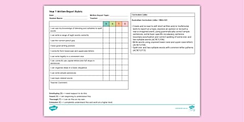 Year 1 Maths Assessment Rubric Pack