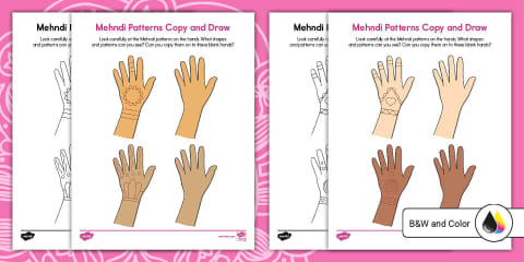 Mehndi Patterns Copy and Draw Worksheet