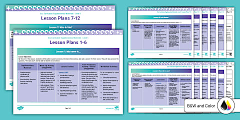 ELL Level 1 English Language Learning Plan for 4th–5th Grade