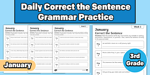Third Grade December Daily Correct the Sentence Grammar Practice