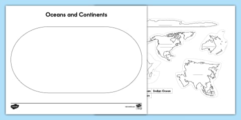 The Seven Continents Cut and Paste Labeling Worksheet for 1st-2nd Grade