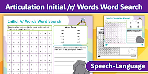 Articulation Multisyllabic Final /r/ Words Word Search for SLP