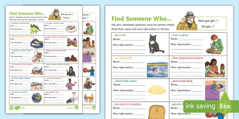 ESL ‘Find Someone Who’ Present Simple Activity | Twinkl