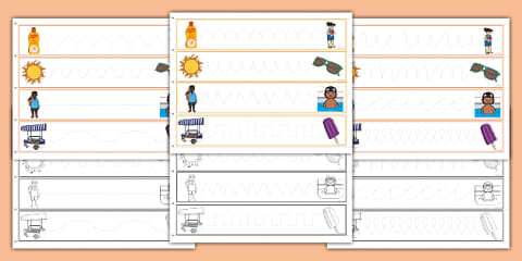 Summer Games Fine Motor Skills Tracing Cards: Lines for PreK-K