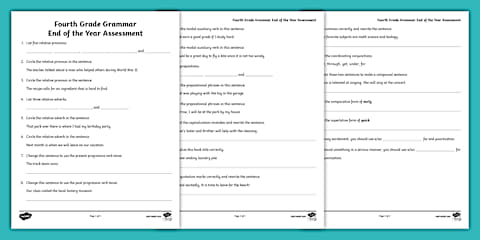 Fourth Grade Beginning of the Year ELA Grammar Assessment