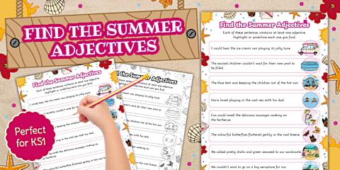 Summer-Themed Nouns, Verbs and Adjectives Colouring