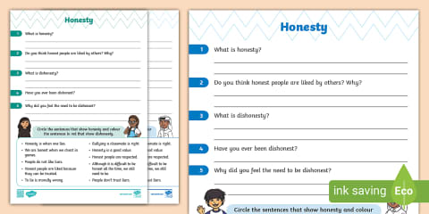 Honesty Scenarios Worksheet