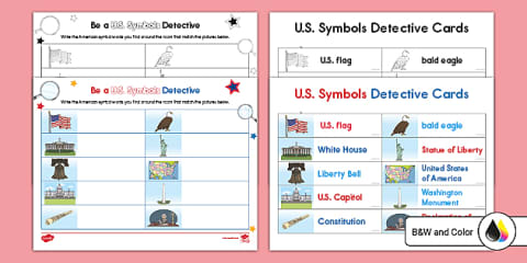 Label the U.S. Symbols Cut and Paste Worksheet for K-2nd Grade