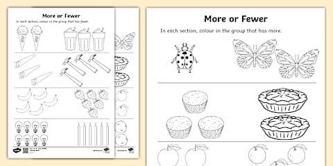 More or Less? Coloring and Comparing to 10 Worksheet for PreK-K