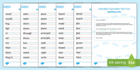 Australian Curriculum Year Four Spelling List