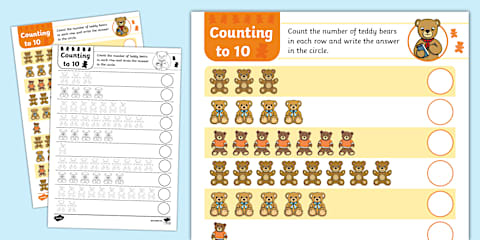 Teddy Bear Counting to 10 Worksheet