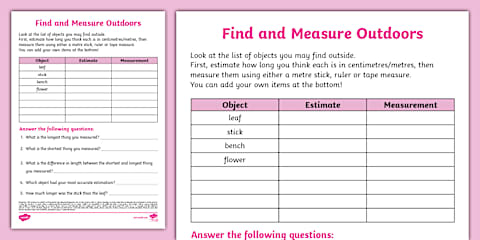 Outdoor Maths Measuring Length and Height Activity Sheets