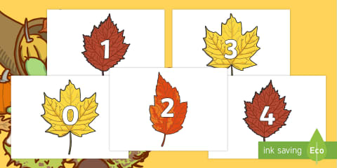 Numbers 0-30 on Autumn Leaves