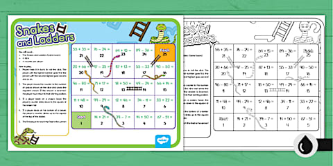 Snakes and Ladders Subtraction to 100 Board Game