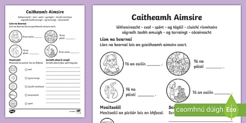 Junior Cycle Caitheamh Aimsire, Spelling Worksheet