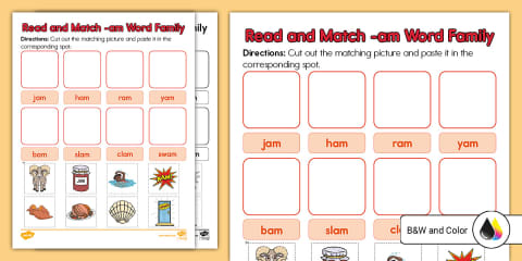 Read and Match -ed Word Family Worksheet for K-1st Grade