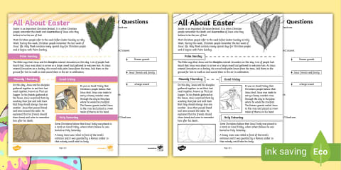 Second Grade All About Easter Reading Passage Comprehension Worksheet