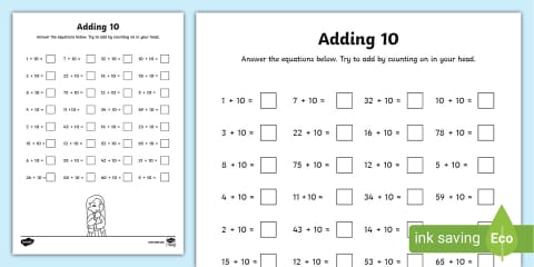 10 More 10 Less Robots Worksheet