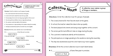Proper and Collective Nouns Worksheet for 3rd-5th Grade