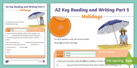 ESL A2 Key Reading and Writing Part 2 Worksheet (Holidays)