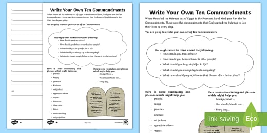 10 commandments worksheet pdf