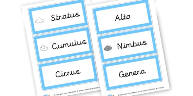 Cloud Vocabulary Cards (teacher made)