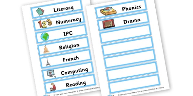 Subjects (teacher made)