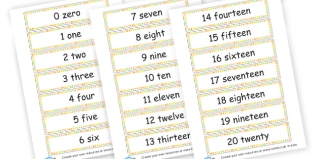 Numbers and Words 0-20 Cards (teacher made)