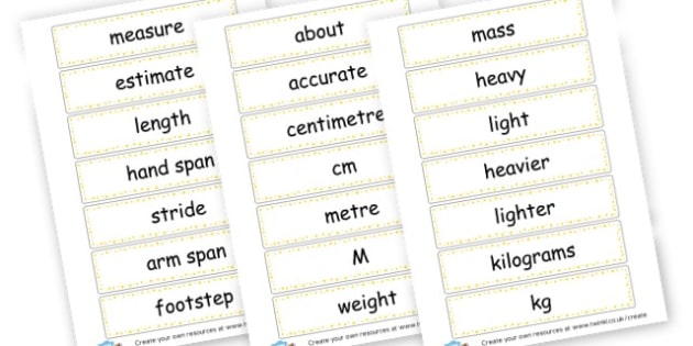 Measures Vocab KS1 Cards - Measurement