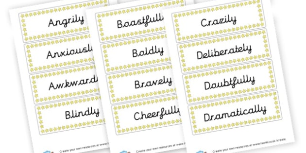 Adverb Word Cards (teacher made)