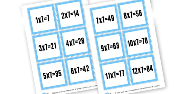 7 Times Table cards