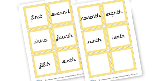 Ordinal Numbers Cards
