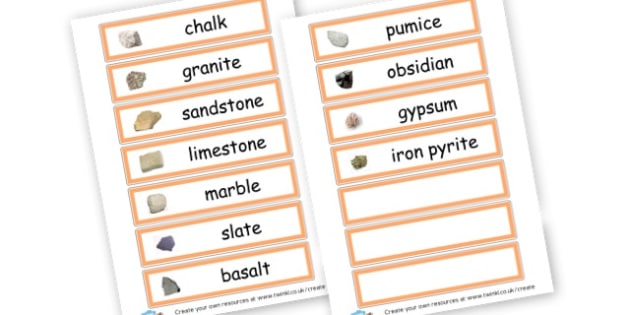 Rocks Word Cards (teacher made)