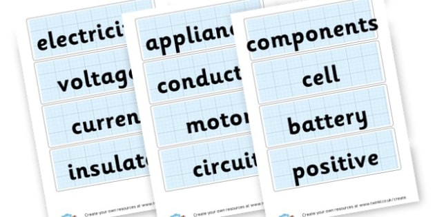 Electricity Vocabulary Cards (teacher made)