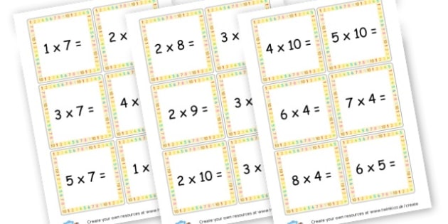 Multiplication Questions Cards - Calculations Times Tables Primary ...