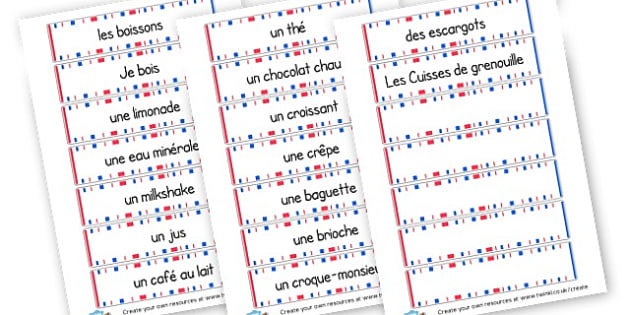 French Food Word Cards (teacher made)