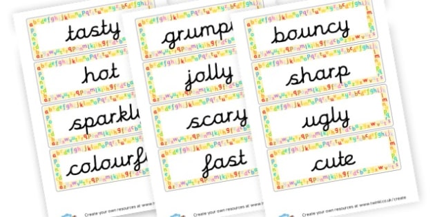 Adjective Word Cards - Adjectives Primary Resources, cll, wow