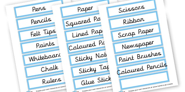 Writing Area Labels (cursive) (teacher made)