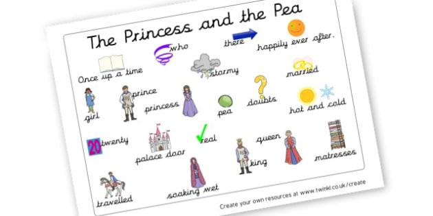 The Princess and the Pea - Word Mat (teacher made)