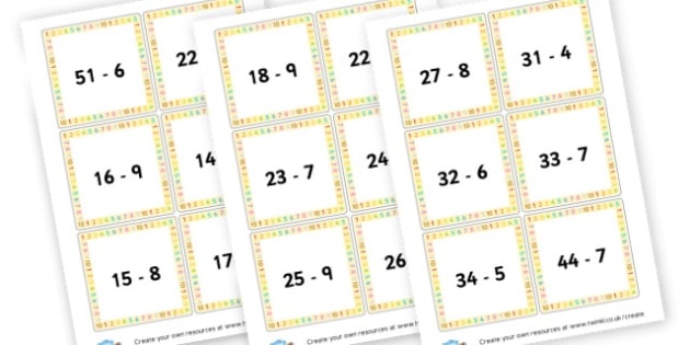 Subtraction Number Sentence Cards